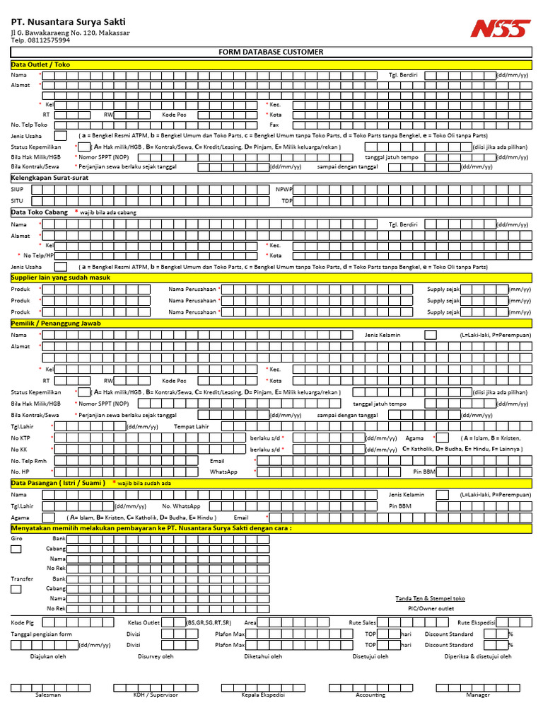 Form Database Customer NSS Makassar | PDF