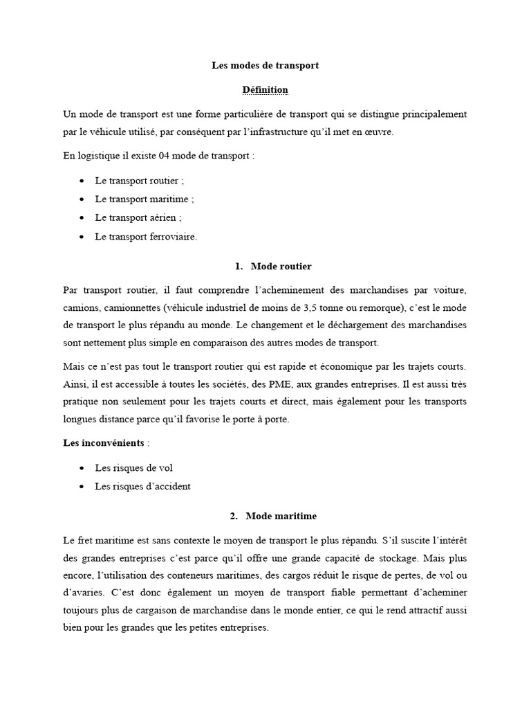 Modes de transport : avantages et inconvénients | PDF | Mode de ...