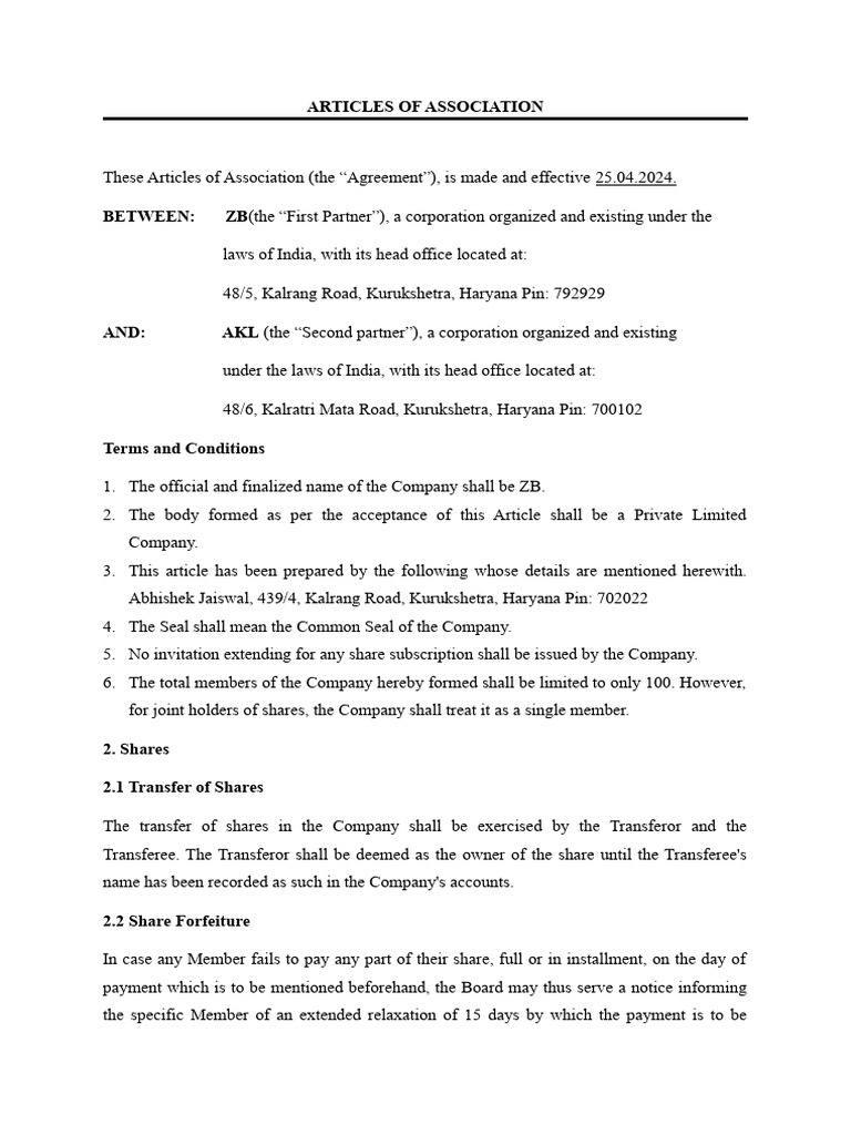 Articles of Association | PDF | Indemnity | Board Of Directors