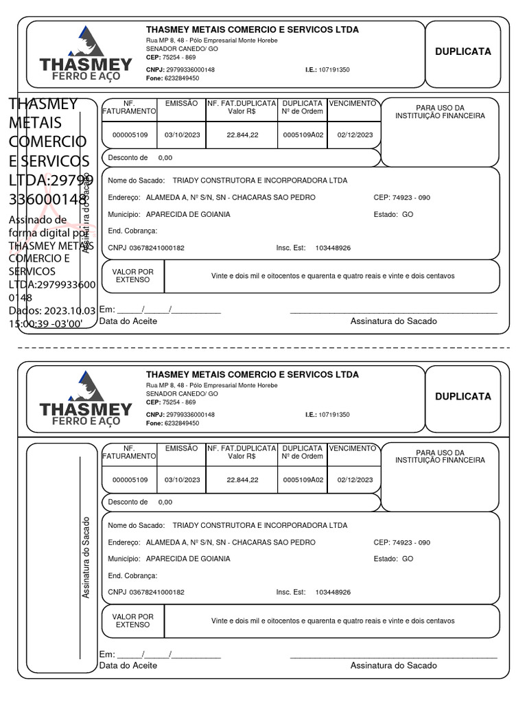 Modelo de duplicata | PDF