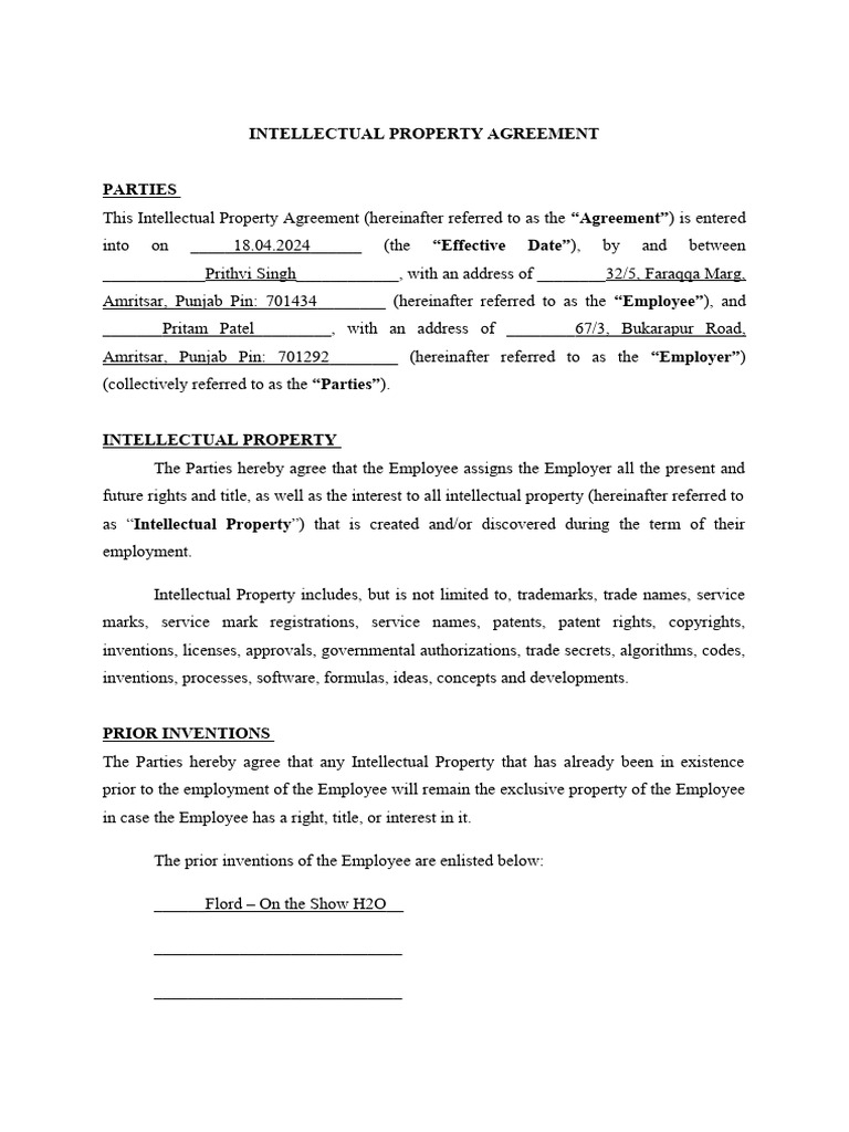 Intellectual Property Agreement | PDF | Intellectual Property | Patent