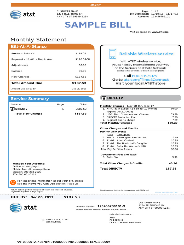 Directv Bill Payment Instructions | PDF | At&T | Fee