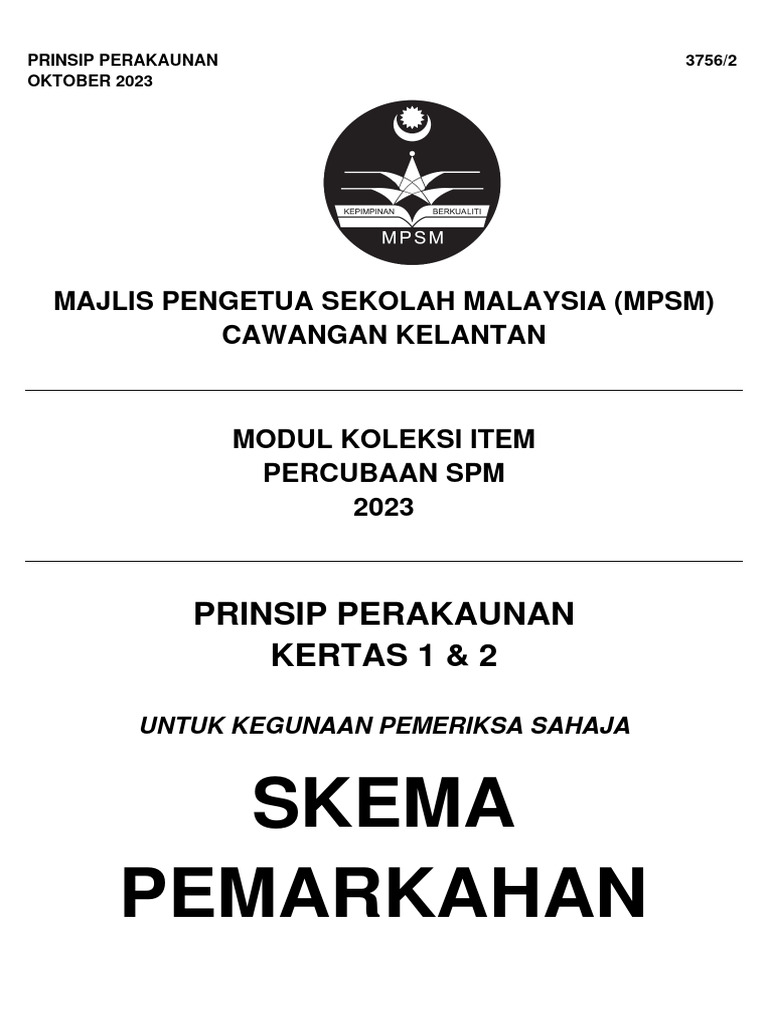 Skema Pemarkahan: Prinsip Perakaunan Kertas 1 & 2 | PDF