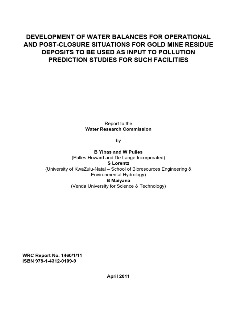 Water Balances for Gold Mine Residues | PDF | Surface Runoff | Hydrology