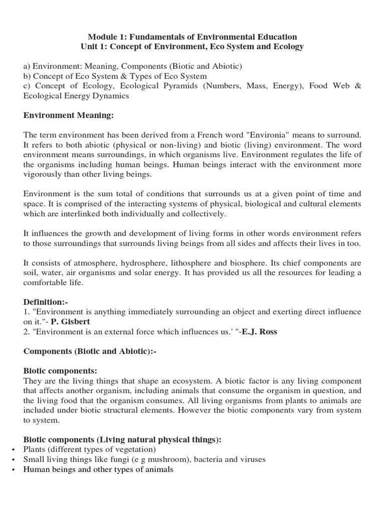 Environment Unit 1 Pdf Ecosystem Ecology