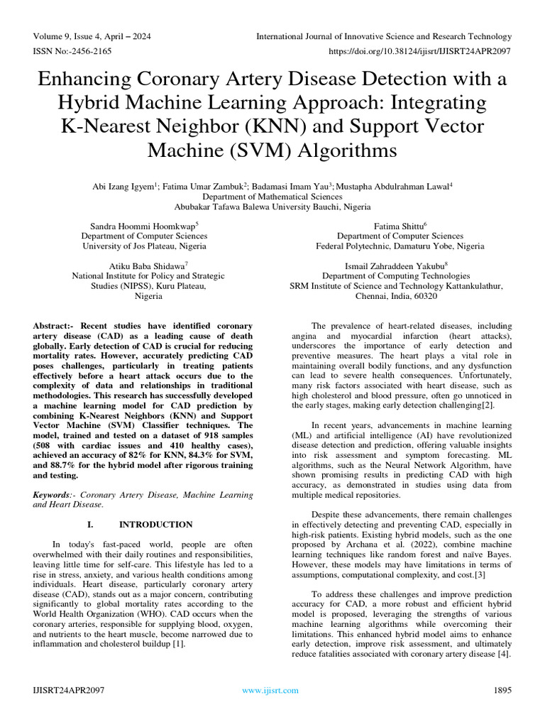 Enhancing Coronary Artery Disease Detection With A Hybrid Machine Learning Approach: Integrating ...