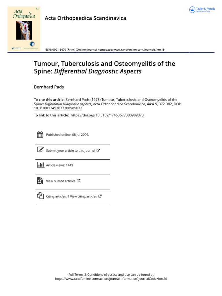 Tumour Tuberculosis and Osteomyelitis of The Spine Differential ...