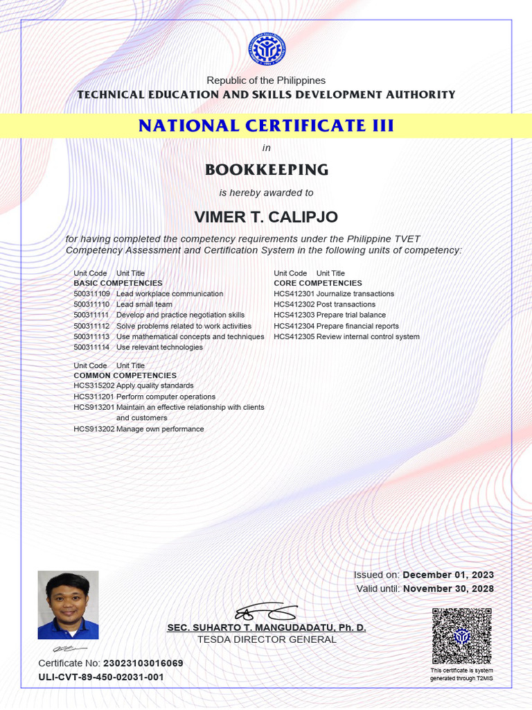 National Certificate - Bookkeeper | PDF