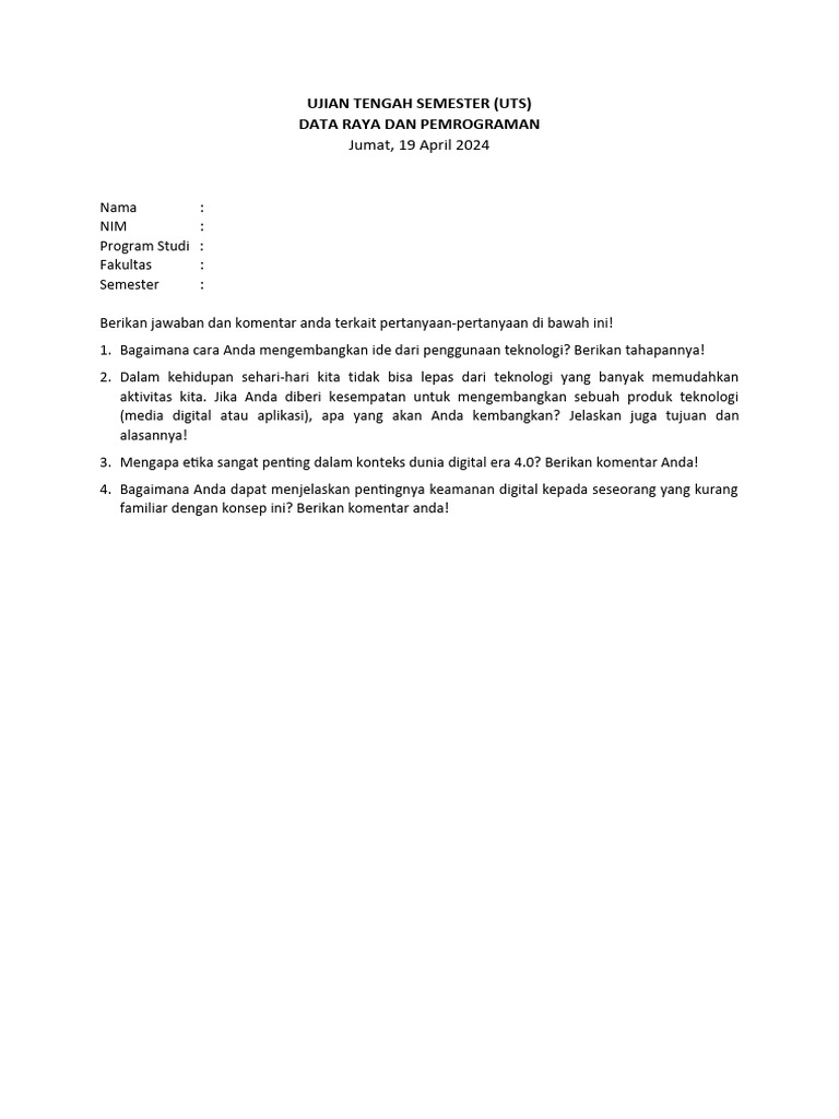 UTS Data Raya Dan Pemrograman 2024 - 063519 | PDF