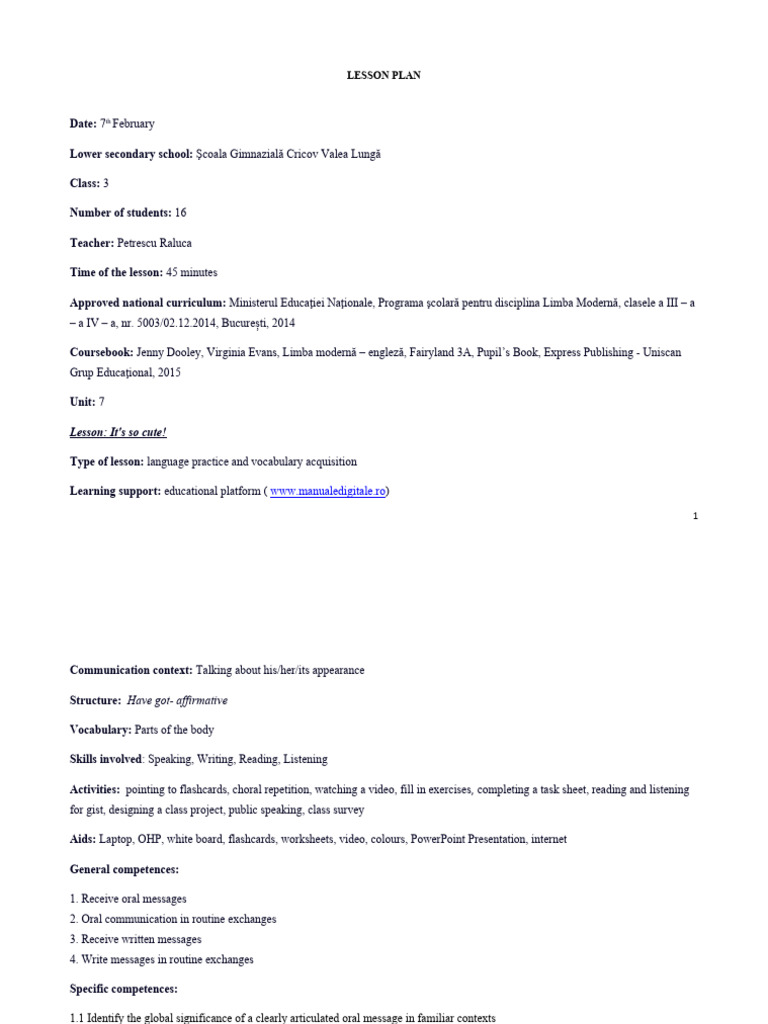 Lesson Plan 3 | PDF | Vocabulary | Teachers