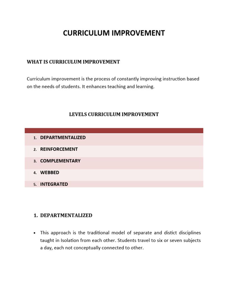 Curriculum Improvement | PDF | Curriculum | Learning