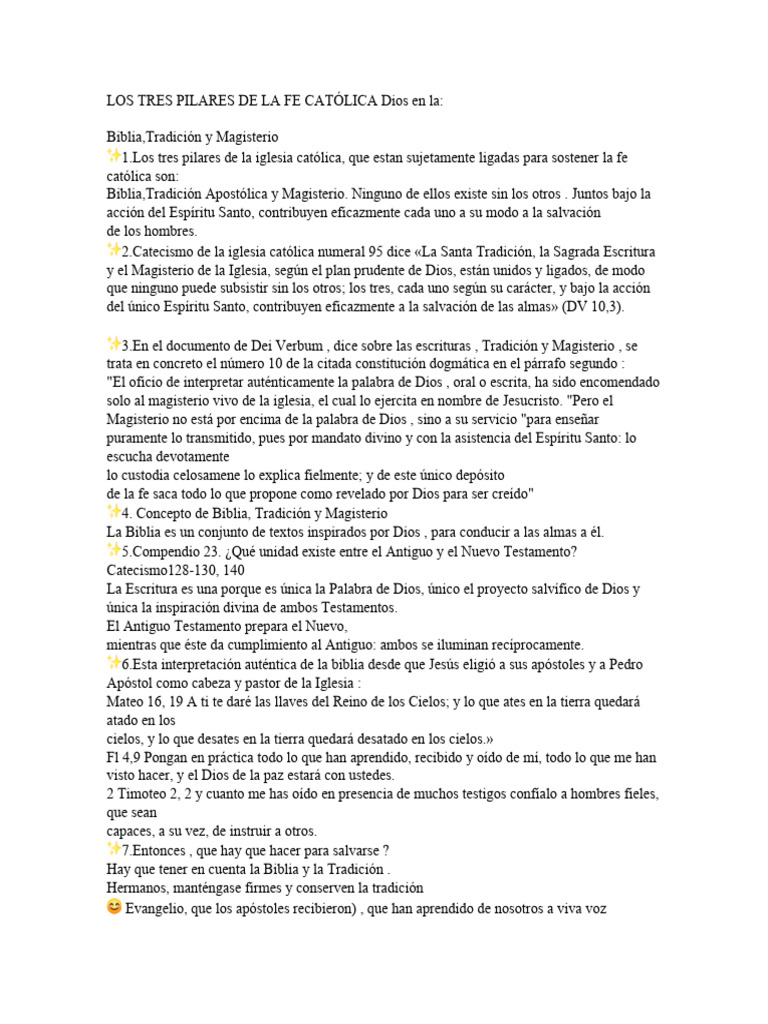 Tres Pilares de la Fe Católica | PDF | Biblia | Iglesia Católica