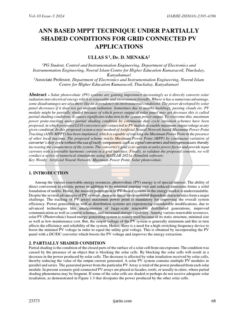 ANN BASED MPPT TECHNIQUE UNDER PARTIALLY SHADED CONDITIONS FOR GRID CONNECTED PV APPLICATIONS ...