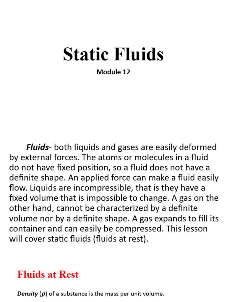 Static Fluids | PDF | Liquids | Pressure