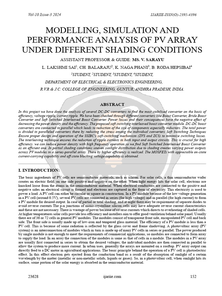 Modelling Simulation And Performance Analysis Of Pv Array Under Different Shading Conditions