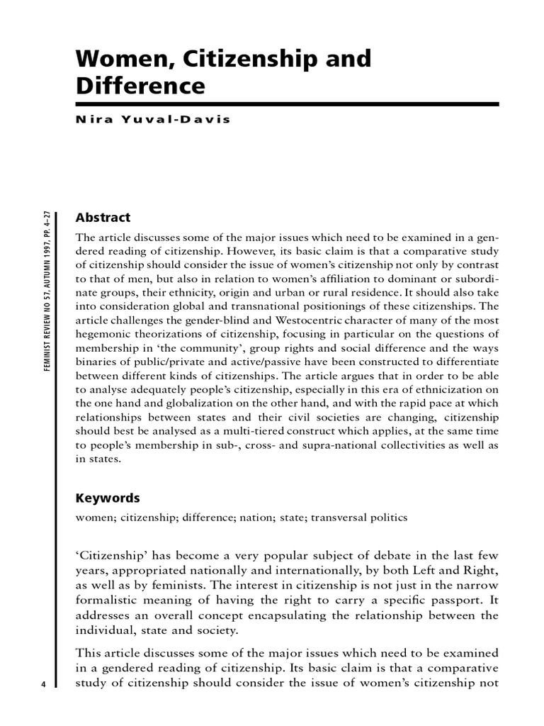 Women Citizenship and Difference | PDF | Citizenship | Justice