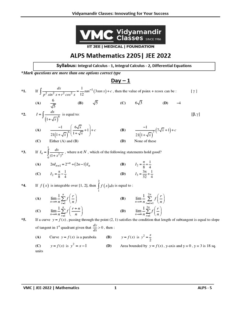 Maths Advanced Level Problem Solving (ALPS-5) - Paper | PDF | Equations ...