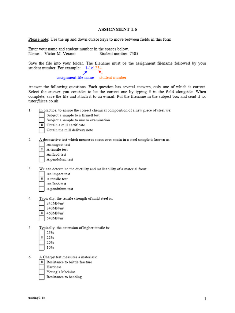 Assignment 1.6: 1-1e Assignment File Name | PDF | Ductility | Ultimate Tensile Strength