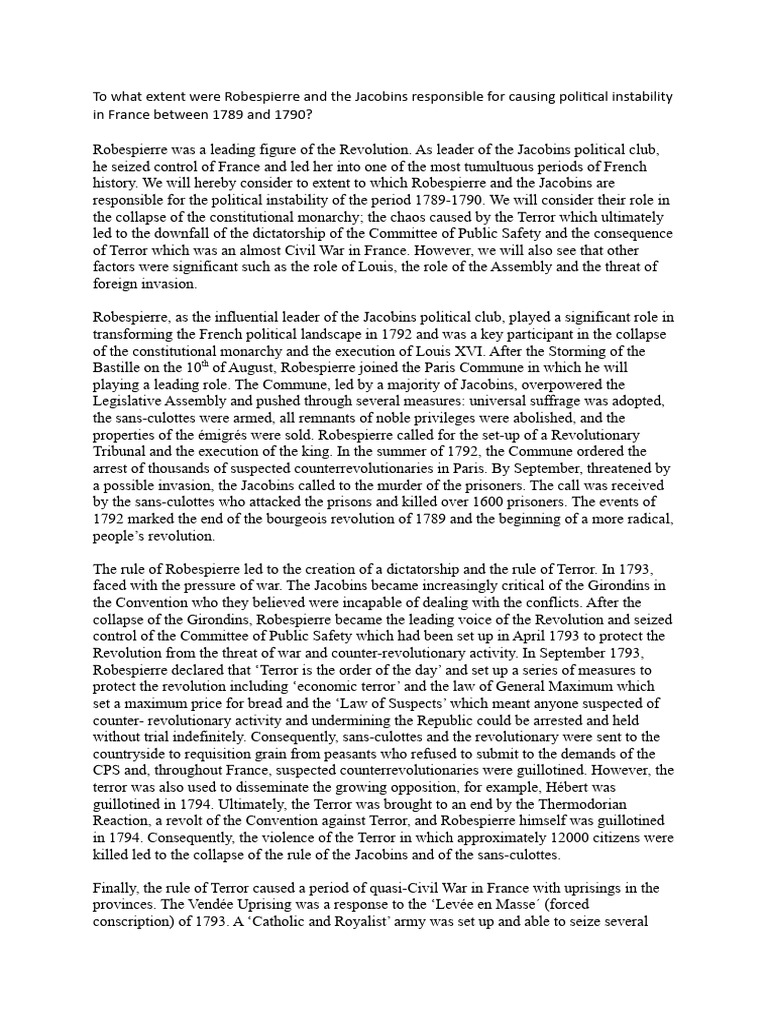 Model Essay Robespierre | PDF | Reign Of Terror | Maximilien Robespierre