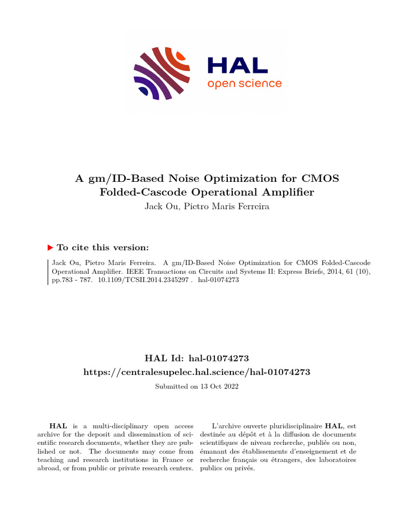 130nm A gmID-Based Noise Optimization For CMOS Folded-Cascode | PDF | Amplifier | Field Effect ...