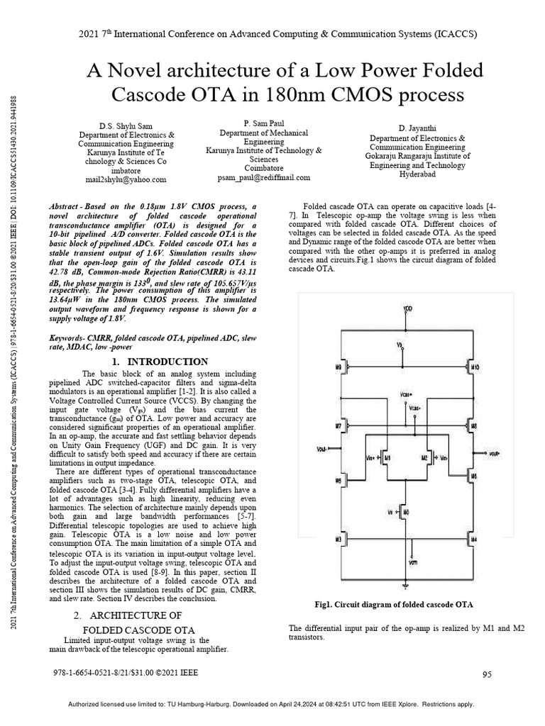 A Novel Architecture of A Low Power Folded Cascode OTA in 180nm CMOS Process | PDF | Operational ...