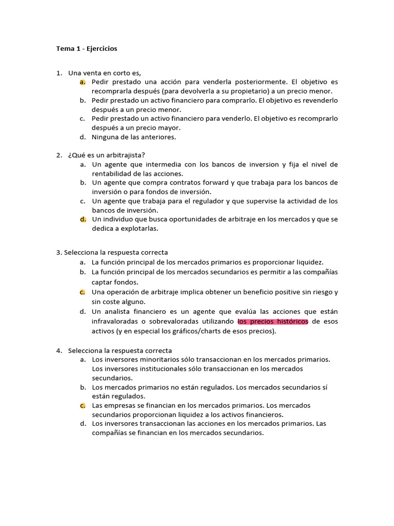 T1 ESP Preguntas | PDF | Compartir (Finanzas) | Arbitraje