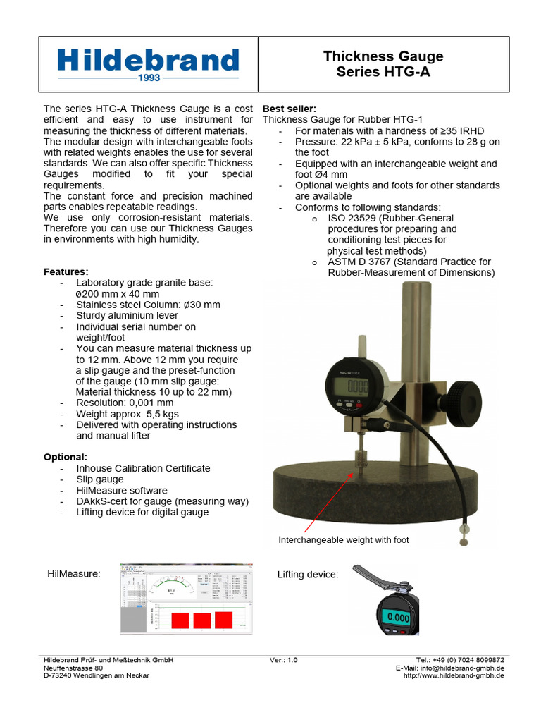 Hildebrand Flyer Thickness Gauge Series HTG-A | PDF | Calibration | Weight