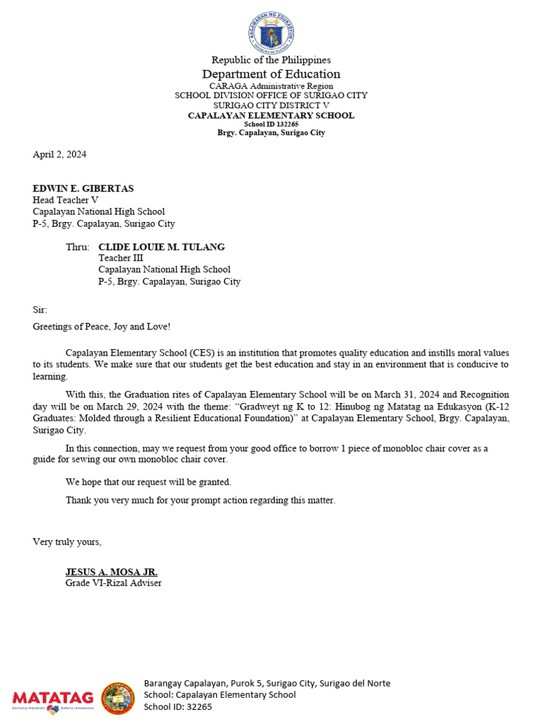 Capalayan Elementary School Graduation Notice | PDF
