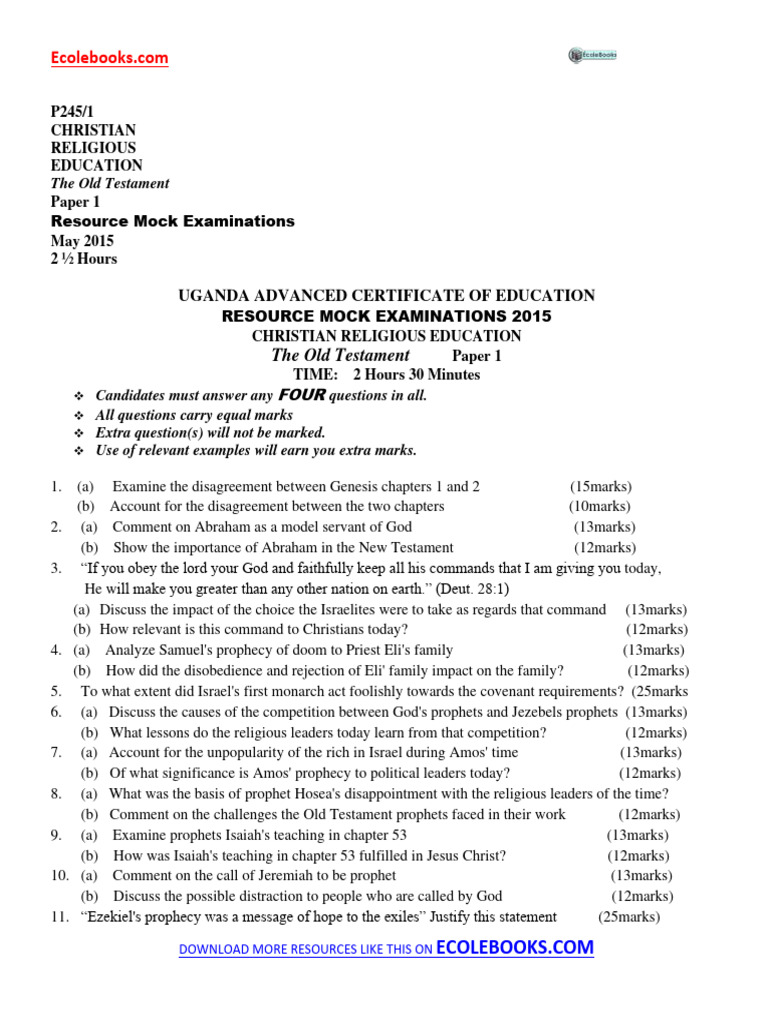 S.6 DIVINITY PAPER 1 RESOURCE REVISION PAST PAPERS (ecolebooks.com) | PDF | Prophet | Nevi'im