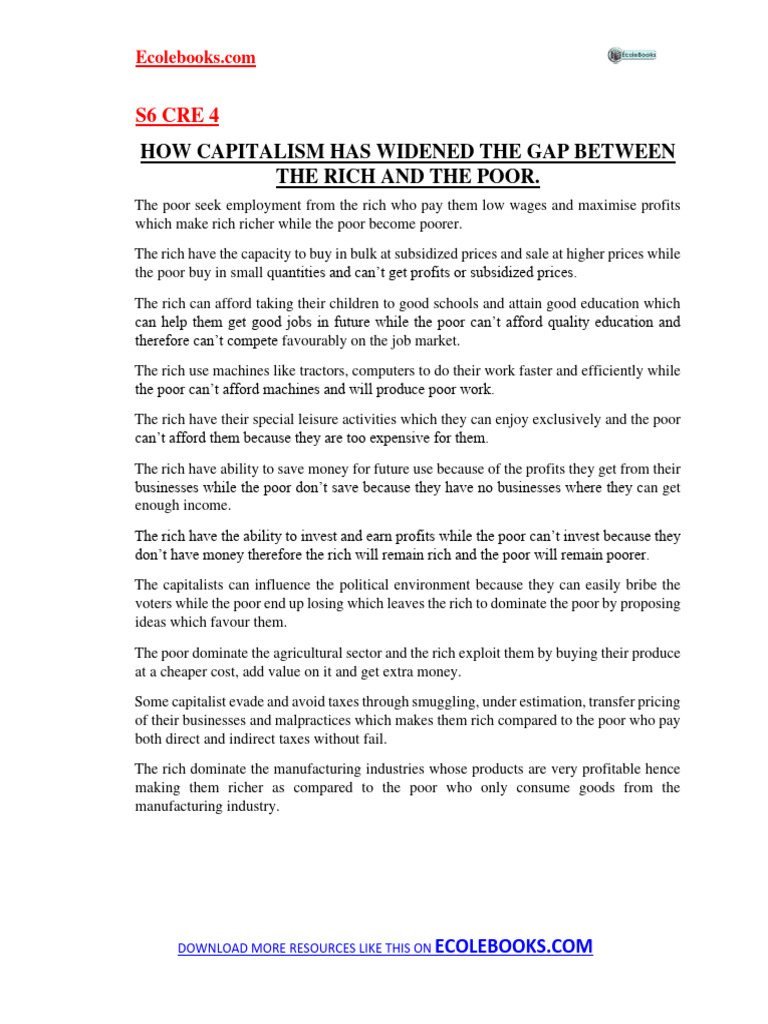 Capitalism's Impact on Wealth Inequality | PDF | Employment | Poverty ...