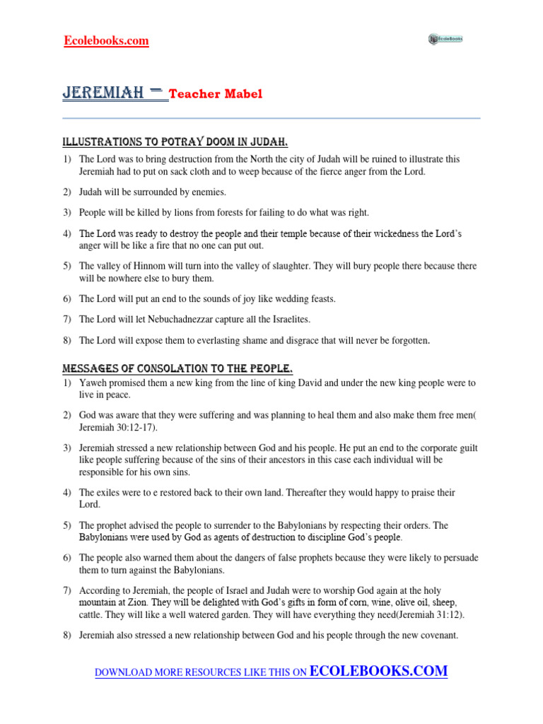 S.6 Divinity Jeremiah Teacher Mabel Revision Past Papers | PDF ...