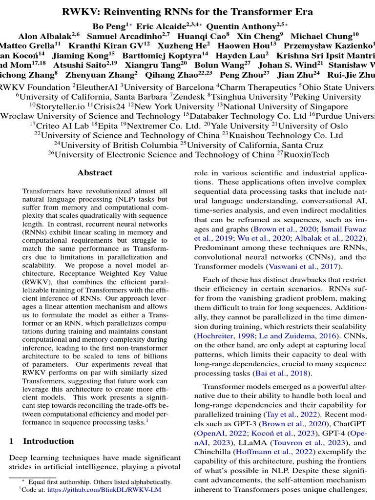 RWKV: Reinventing RNNs For The Transformer Era - Cropped | PDF | Deep ...