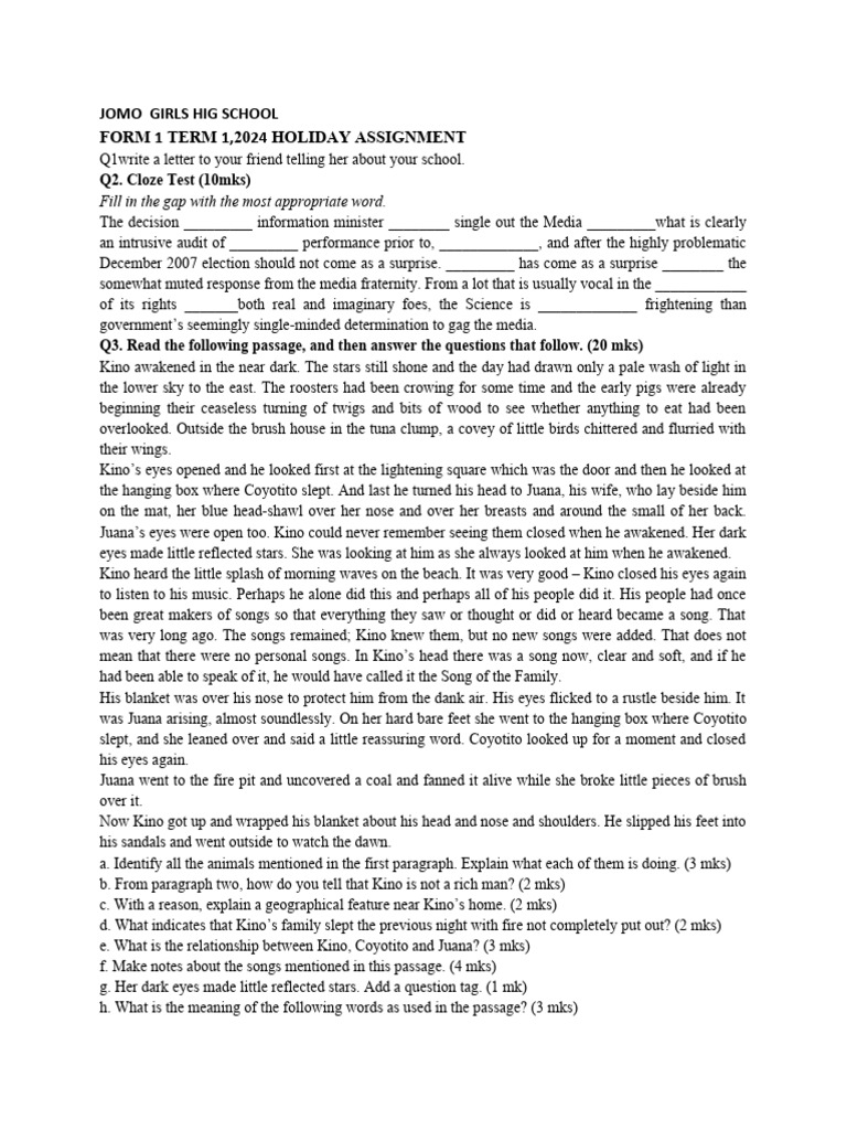 English-Form 1 April Assignment | PDF | Syntax | Language Mechanics