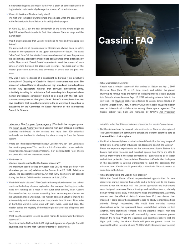 FAQ - NASA Science - Booklet | PDF | Saturn | Spacecraft