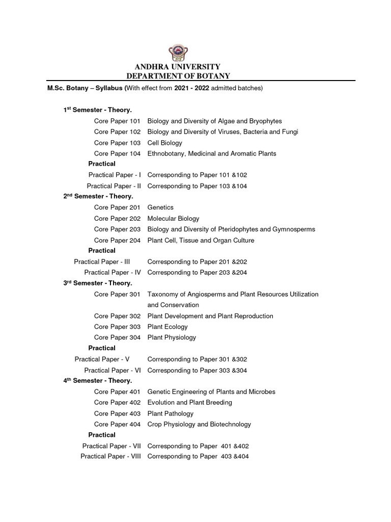 Botany Syllabus | PDF | Genetic Linkage | Cell (Biology)