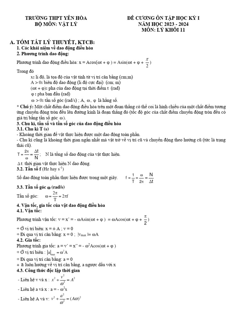 De Cuong HK 1 Vat Li 11 KNTT | PDF