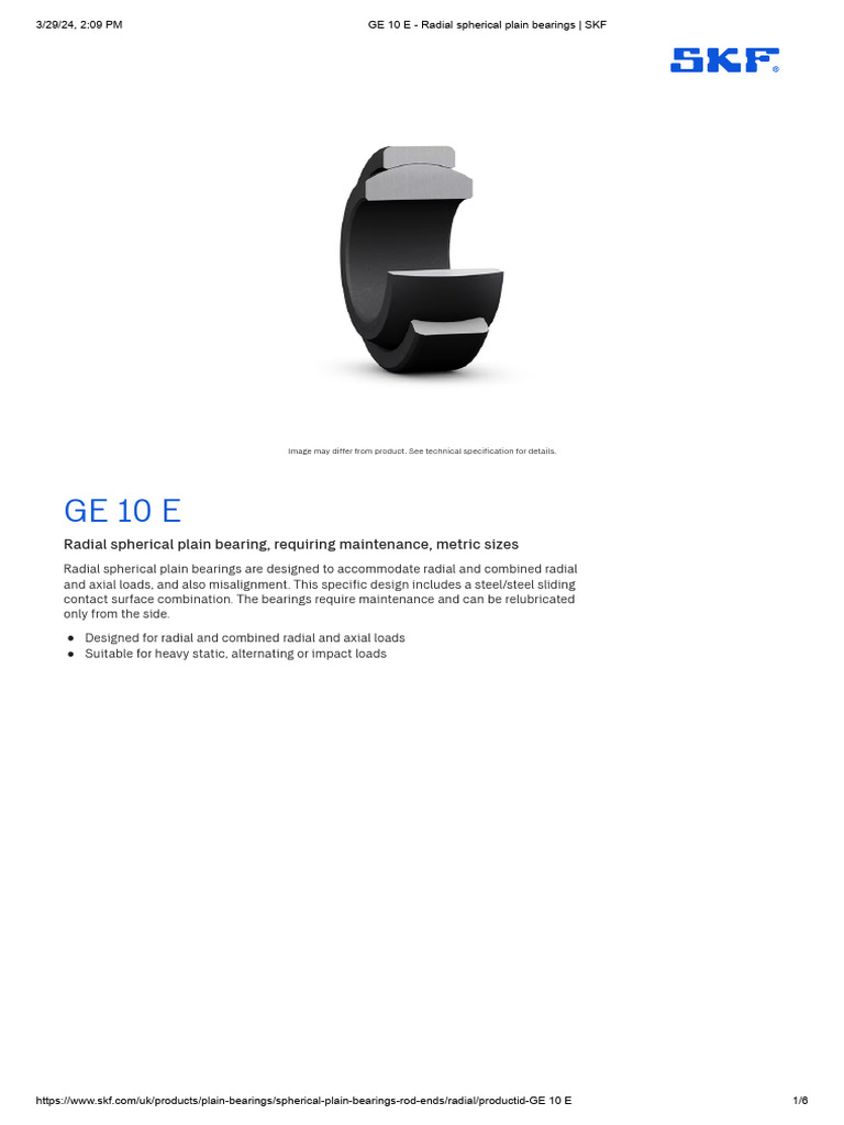 GE 10 E - Radial Spherical Plain Bearings - SKF | PDF | License | Bearing (Mechanical)