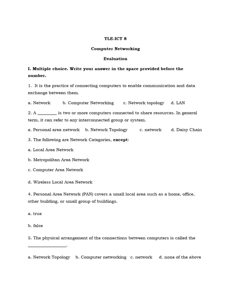 Computer Networking Test | PDF | Computer Network | Network Topology