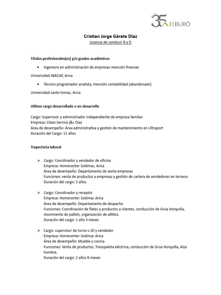 CV - Cristian Jorge Gárate Díaz | PDF