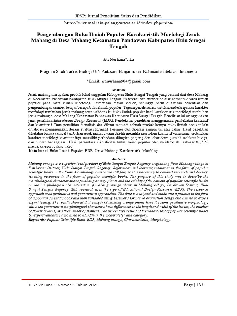 Pengembangan Buku Ilmiah Populer Karakteristik Mor | PDF