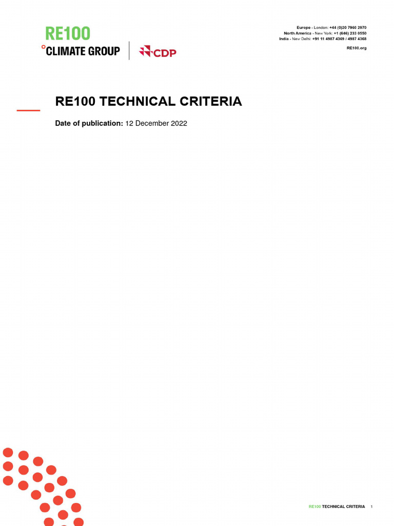 RE100 Renewable Electricity Criteria Guide | PDF | Procurement ...