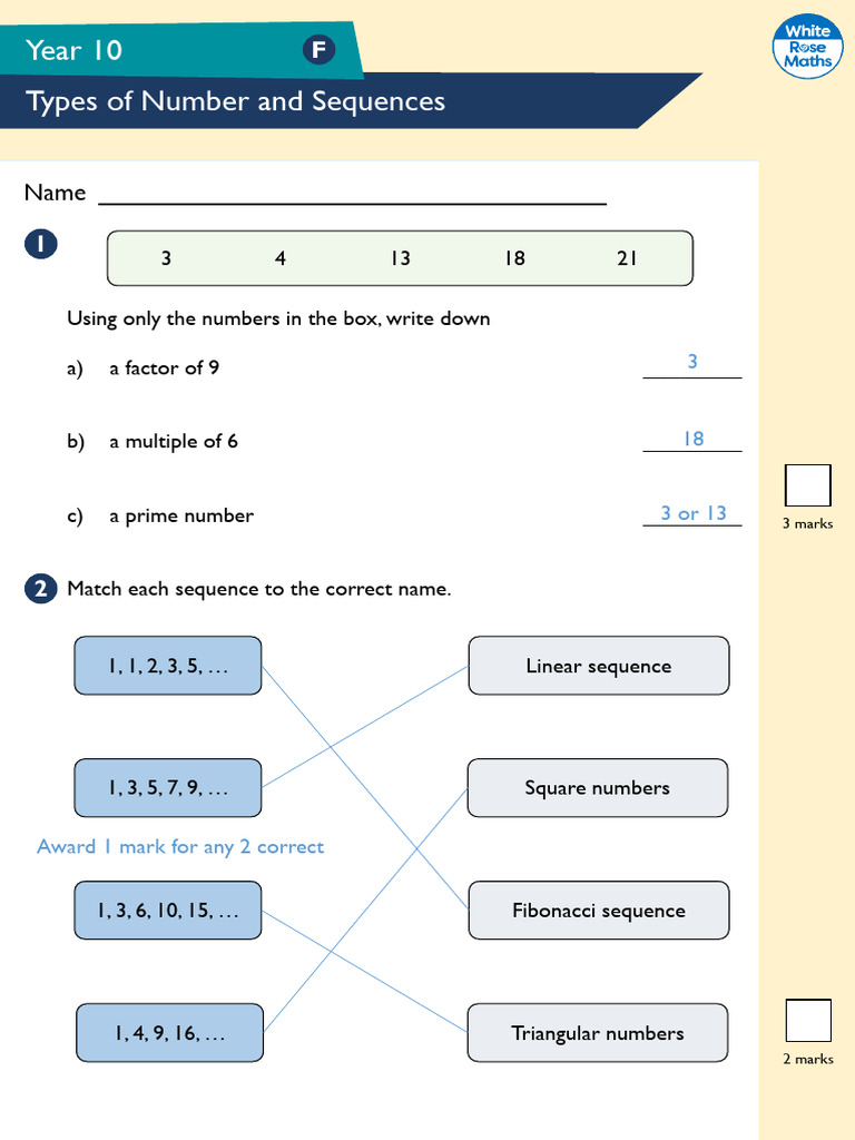 Year 10 Types of Number and Sequences Foundation Answers | PDF | Sequence | Elementary Mathematics