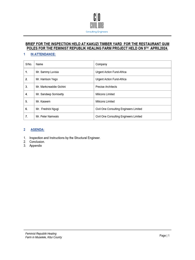 Co-Pm-Brief of Inspection of Supplier's Gum Poles Held at The Kakuzi Timber On 09.04.24. | PDF