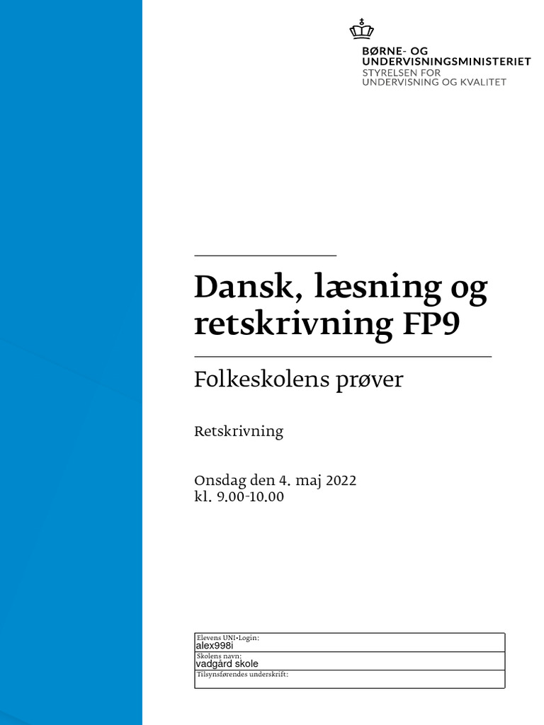 FP9 Dansk Retskrivning - Opgaver Maj 2022 | PDF