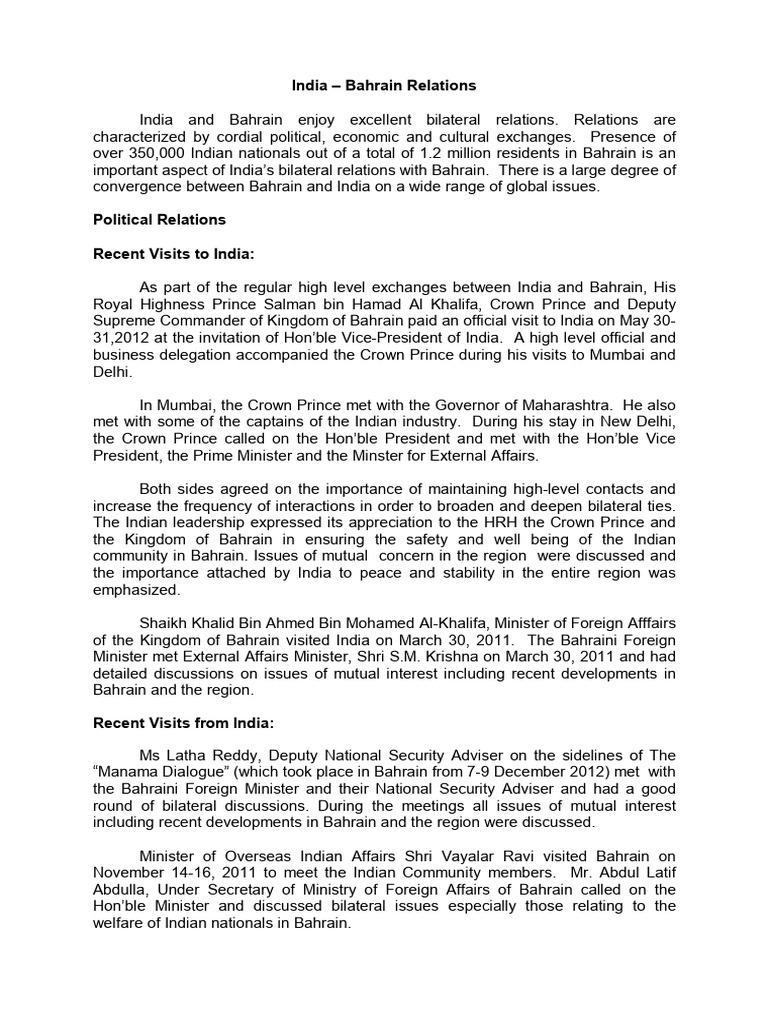 Bahrain Bilateral Brief | PDF | Bahrain | International Relations