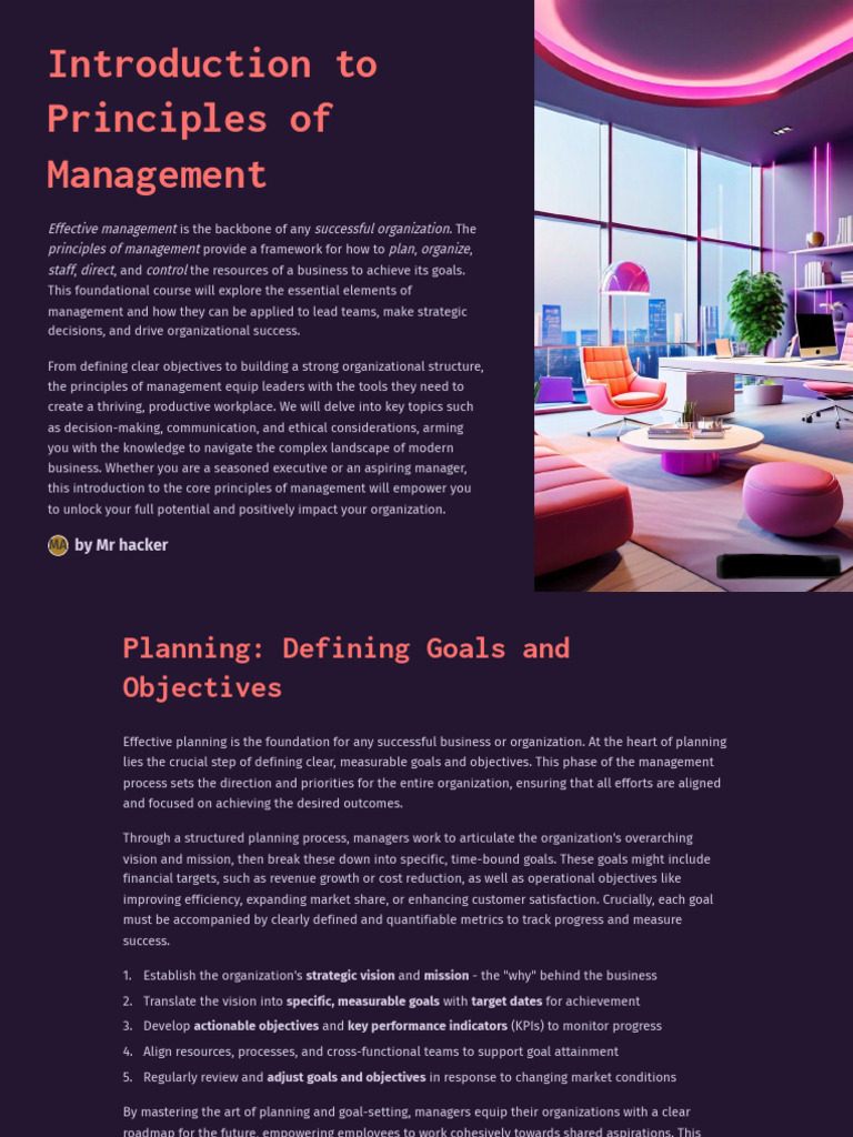 Introduction To Principles of Management | PDF | Goal | Performance ...