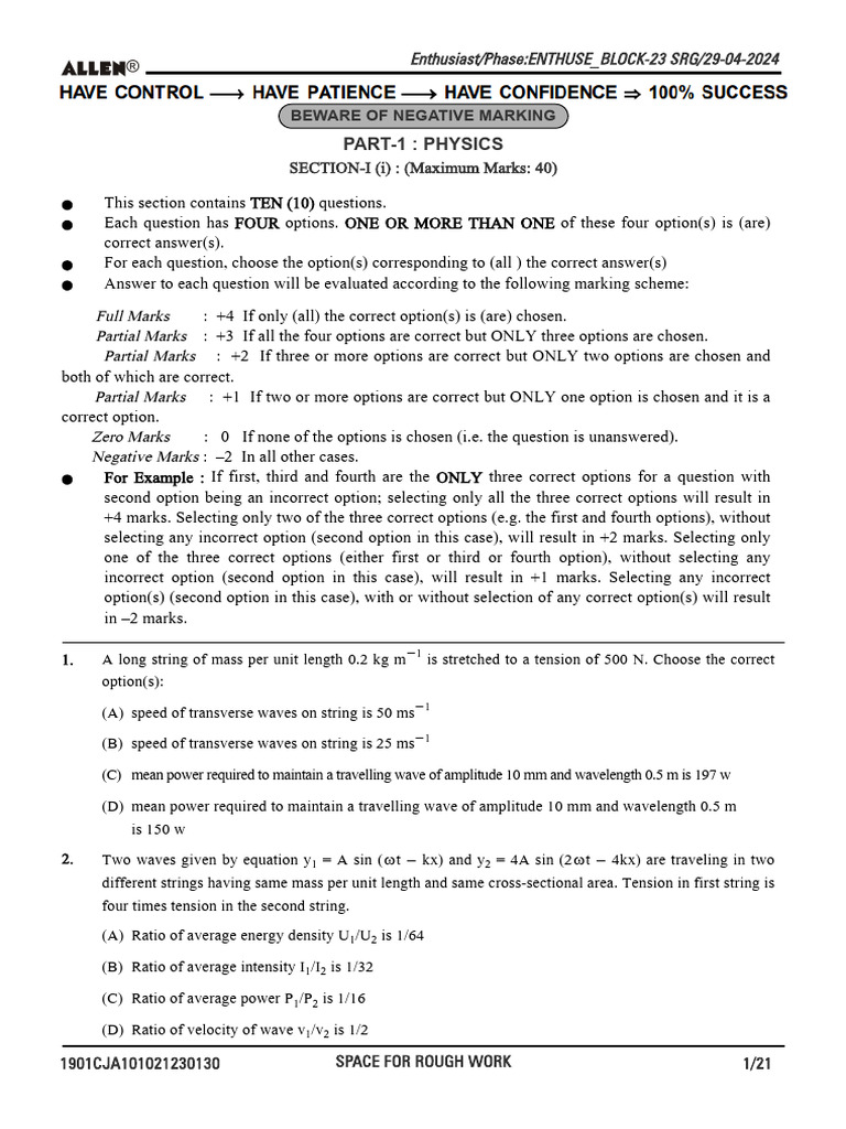 2904 Enthuse Block-23 SRG Student Copy 1901cja101021230130-Allen | PDF ...