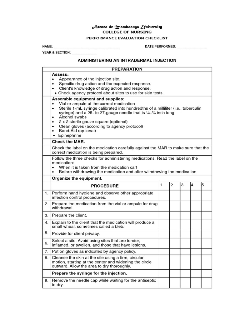 Administering an Intradermal Injection | PDF | Injection (Medicine ...