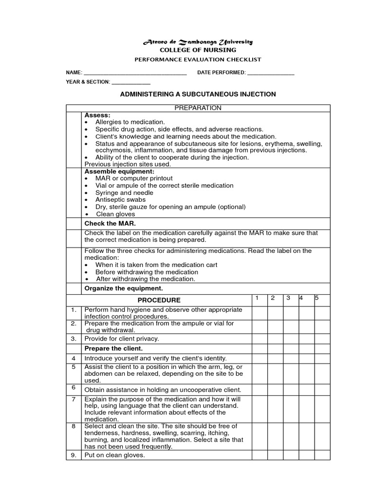 Administering a Subcutaneous Injection | PDF | Injection (Medicine ...