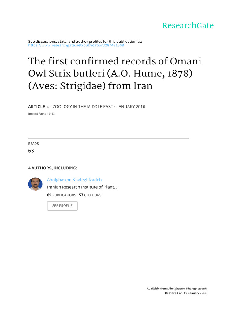 Musavi Et Al 2016 The First Confirmed Records of Omani Owl Strix ...